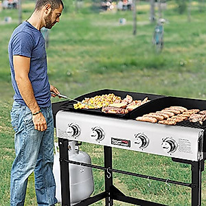 Royal Gourmet GD401 Portable Propane Gas Grill and Griddle Combo with Side Table | 4-Burner, Folding Legs,Versatile, Outdoor | Black