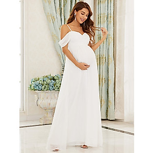 Ever-Pretty Women's Ruched Deep V Neck Off Shoudler Babyshower Dress White US10