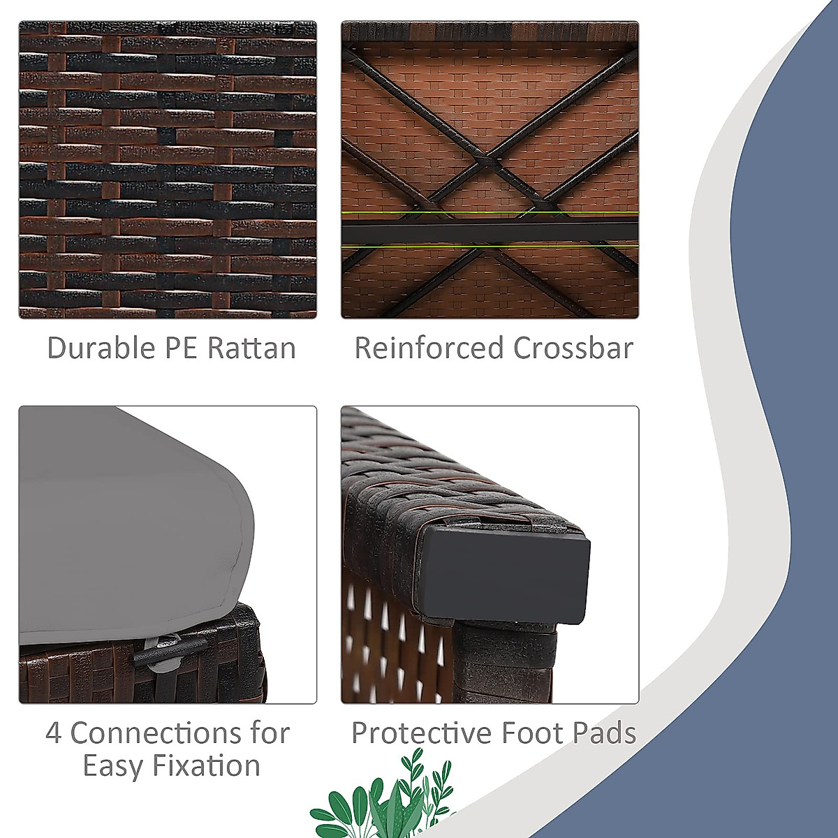 DORTALA 2 Piece Patio Wicker Ottomans, Outdoor Foot Rest with Cushions, PE Rattan Footstool for Patio, Garden, Poolside, Grey