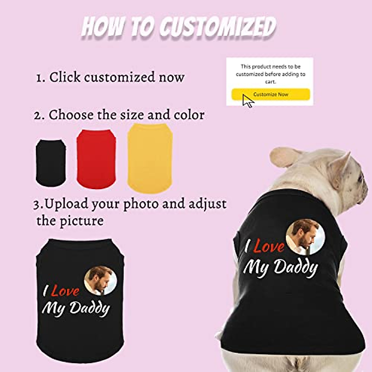 Custom Dog Shirts with Name/Photo/Logo for Small Pet Dogs Puppy Cats Kitten- Personalized Orange Dog Clothes (I Love My Dad Shirt)