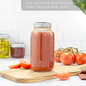 32 Oz Mason Jars With Lids, Labels and Measures! 6-Pack Regular Mouth Mason Jars, Glass Jar with Lid and Band. Airtight Canning Jars, Overnight Oats Jars, Salad Jars, Sourdough Starter Jar