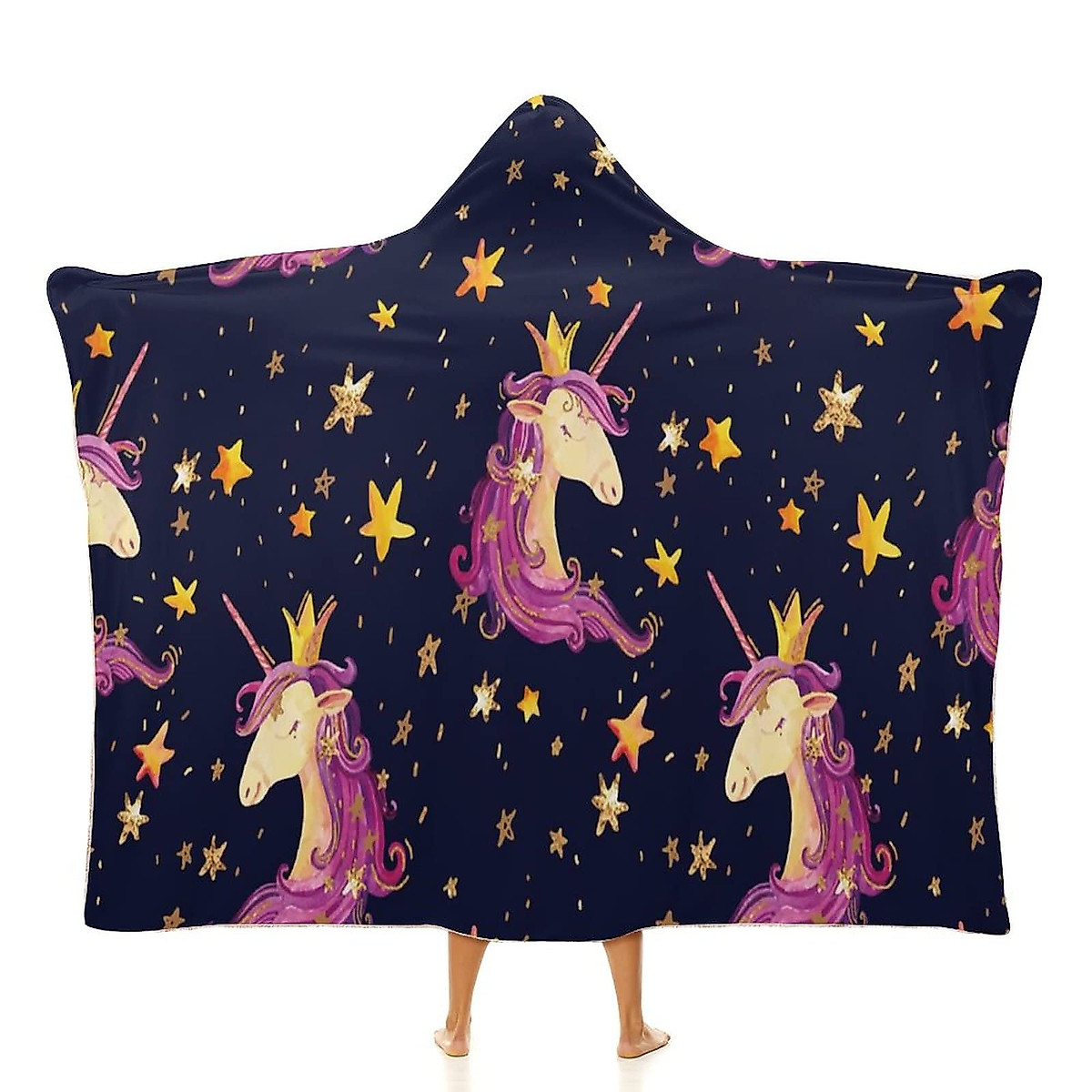 Unicorn Stars Hooded Blanket Print Hoodie Cloak Cape Wearable Throw Blankets for Men Women 60"x80"