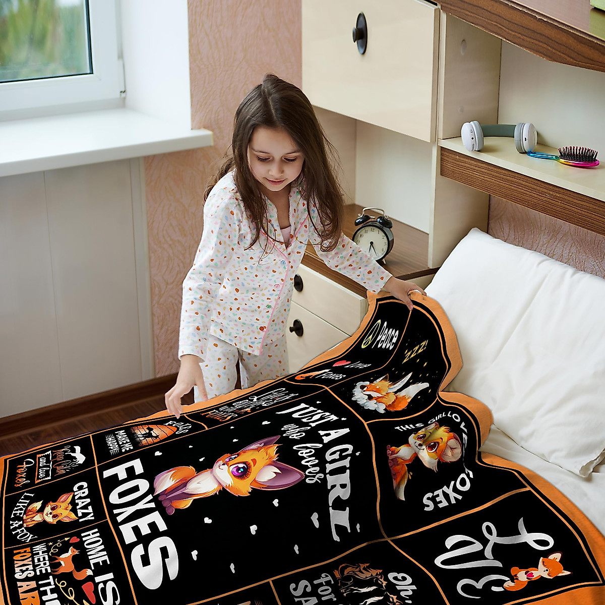 Kieetlan Fox Blanket Gifts, Fox Gifts for Girls, Just A Girl Who Loves Fox, Gifts for Fox Lovers,Fox Party Decorations Blanket 40”x50”