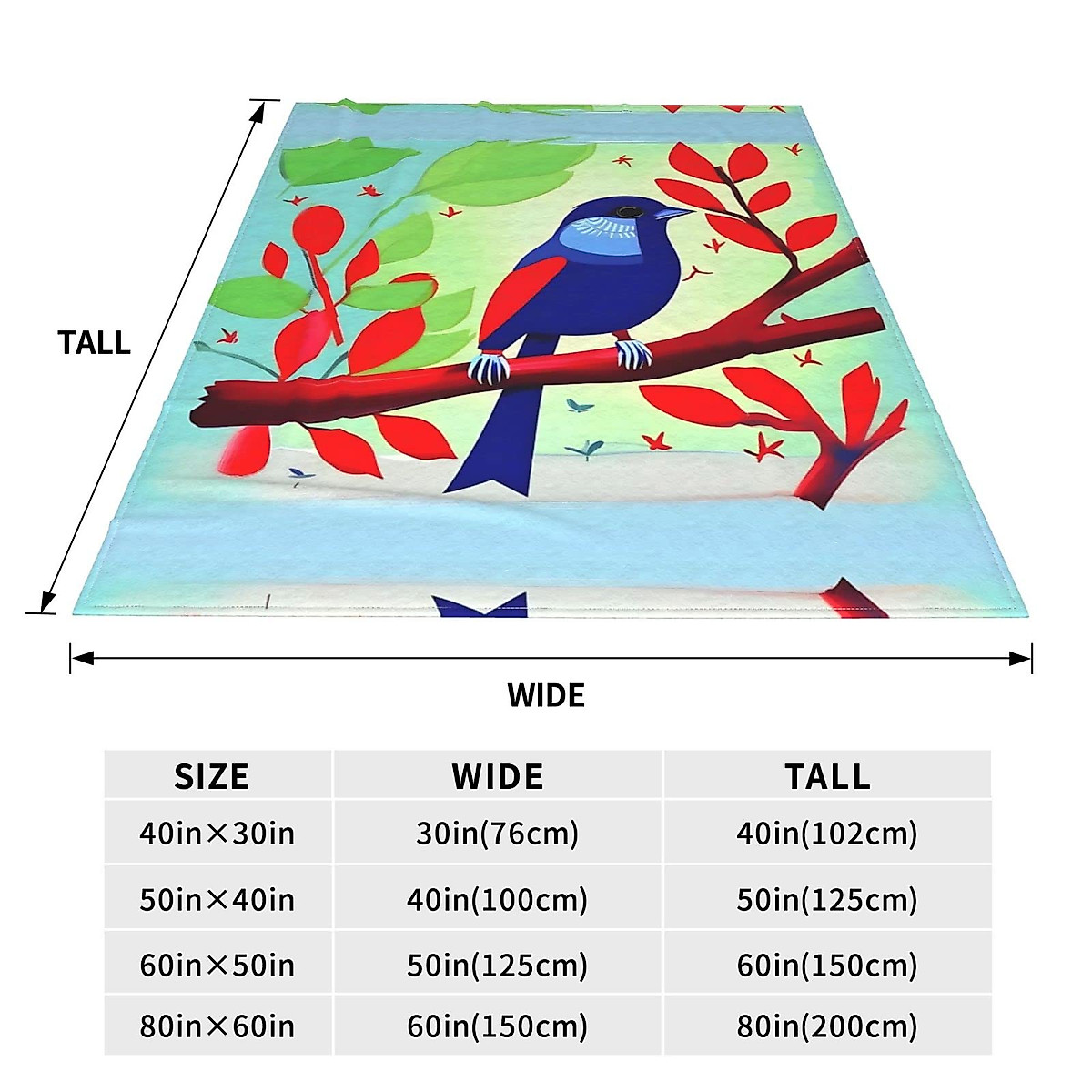 Red Leaf Bird Printed, Fashion Flannel Bed Blanket, Cozy Blanket Soft and Warm Sofa Blanket, Bedroom Blanket.80 X60