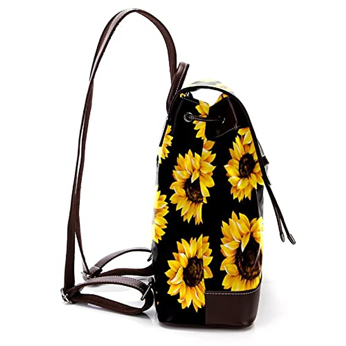 Sunflower Black Women Leather Backpack Anti-theft Casual Shoulder Bag Fashion Ladies Satchel Bags