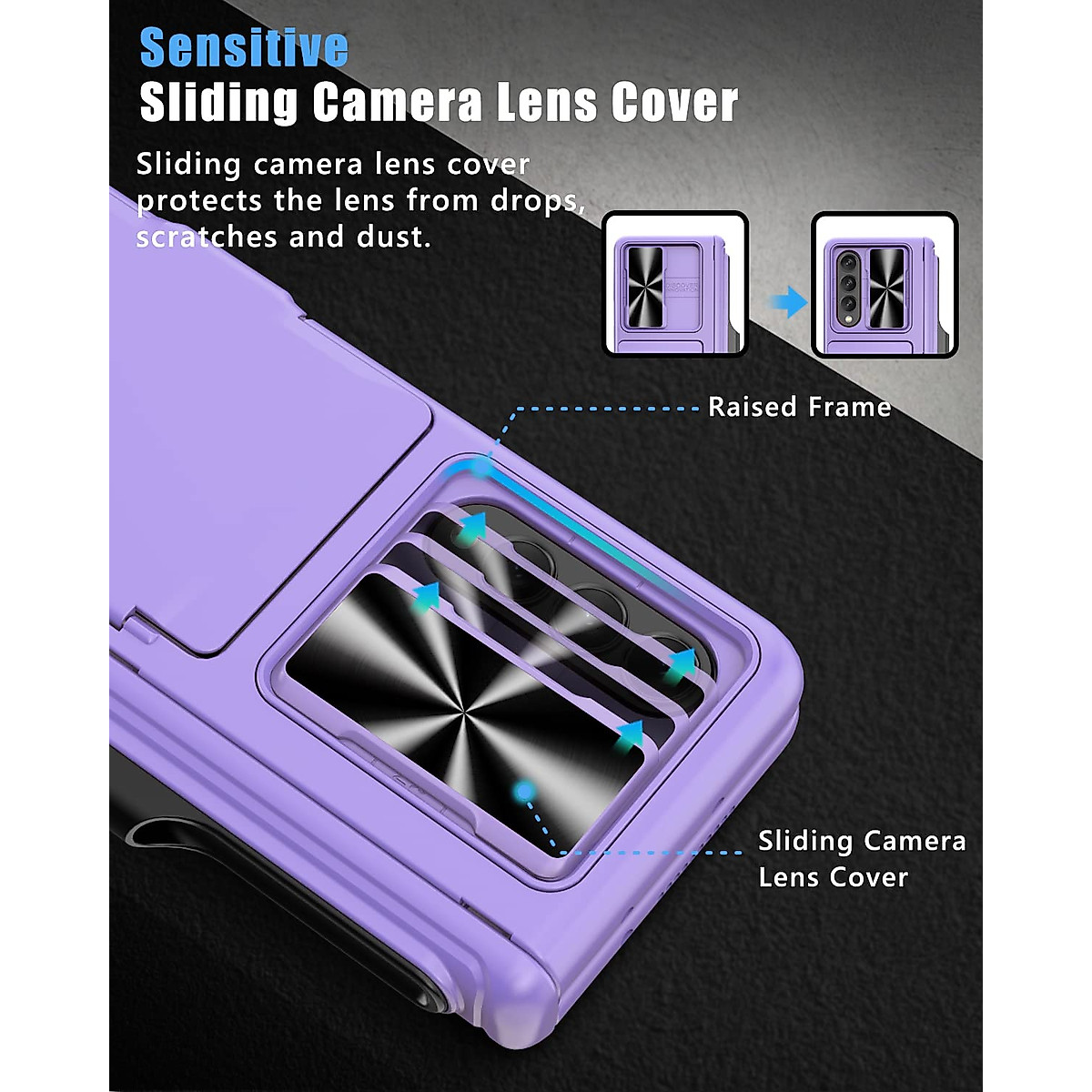 Vihibii for Galaxy Z Fold 4 Case with Card Holder & Sliding Camera Cover, S Pen Holder & Screen Protector & Magnetic Hinge Protection & Kickstand, Hard PC Phone Case for Samsung Z Fold 4 (Purple)