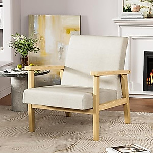 YESHOMY Mid-Century Modern Accent Chair with Solid Wood Frame and Thick Cushion for Living Room, Bedroom, Home Office, Set of 1, Beige