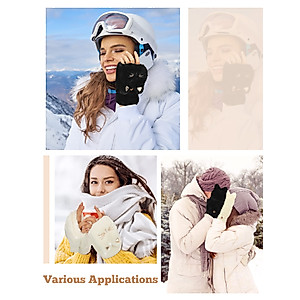 SATINIOR 2 Pairs Winter Gloves Thick Warm Soft Plush Convertible Flip Top Mittens Full Finger Gloves for Women Girls (White, Black, Cat)