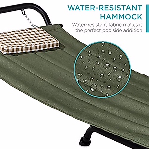 Best Choice Products Outdoor Hammock Bed with Stand for Patio, Backyard, Garden, Poolside w/Weather-Resistant Polyester, 500LB Weight Capacity, Pillow, Storage Pockets - Green