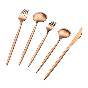 Gugrida Copper Gold Flatware, Royal 20 Pieces Luxury Matte Finish 18/10 Stainless Steel Tableware Sets for 4 Including Forks Spoons Knives, Camping Silverware Travel Utensils Set Cutlery (Rose Gold)