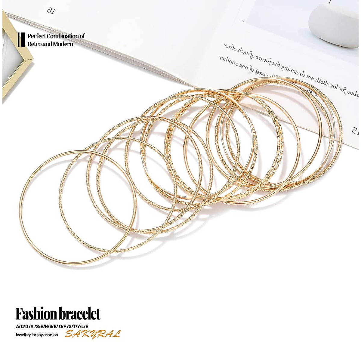 Sakytal Boho Gold Bangle Bracelet Set Indian Multi Layered Bangles Bracelets Stackable Textured Bracelet for Women (Set A)