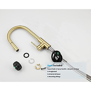 Havin Gold Kitchen Faucet with Pull Down Sprayer, High Arc Stainless Steel Material, with cUPC Ceramic Cartridge,Without Deck Plate,Fit for 1 Hole Kitchen Sink or Laundry Sink,Brushed Gold