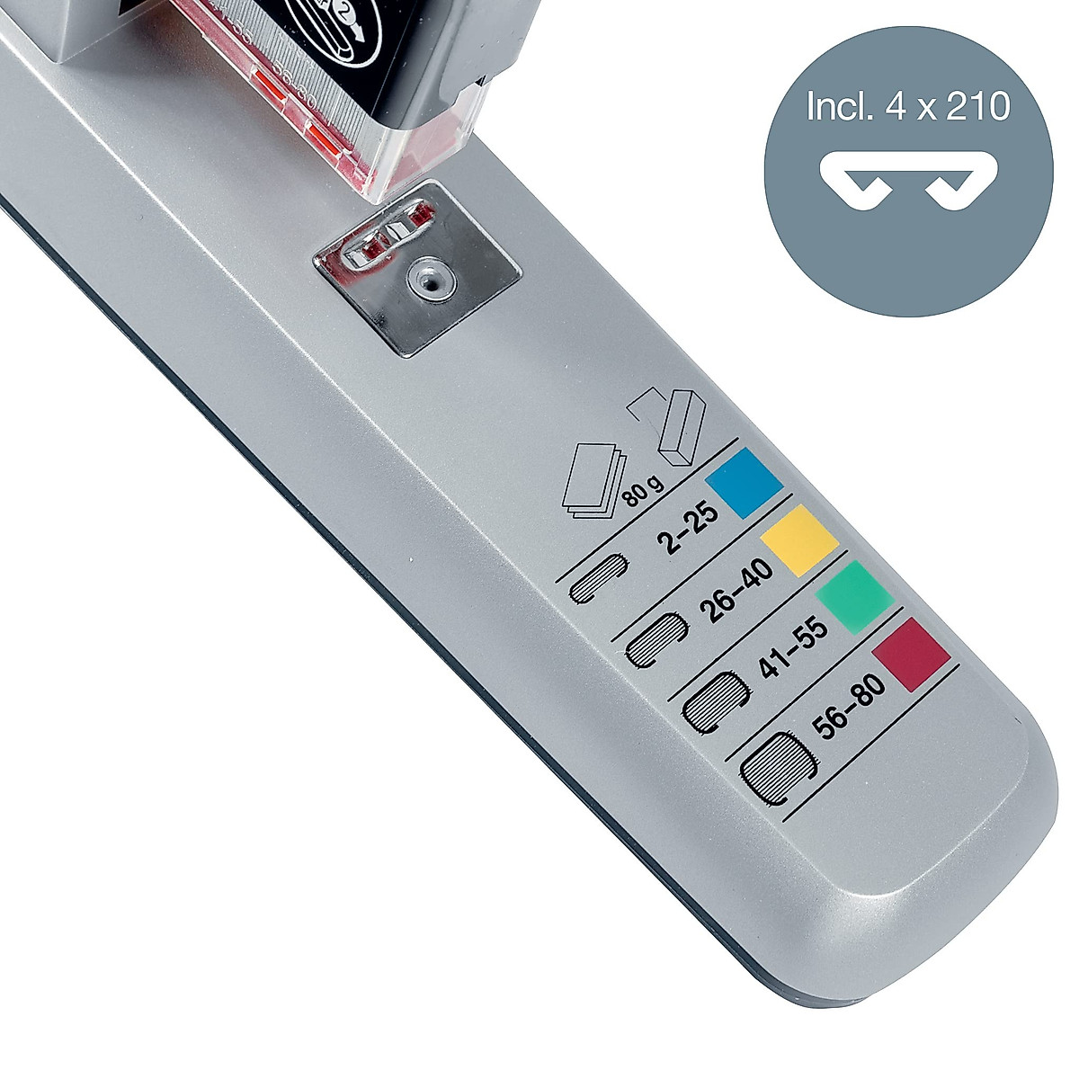 Leitz Heavy Duty Stapler, 80 Sheet Capacity, Ergonomic Metal Body, Includes Staples, 55510084 - Silver