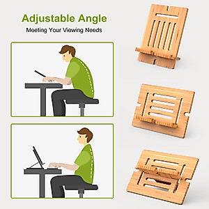 Pezin & Hulin Bamboo Tablet Stand Adjustable, Desktop Cell Phone Stand Holder Dock Compatible with Pad 9.7, 10.5, 12.9, Air 2 3 4 Mini, E-Reader, Phone 8 Plus X XS Max XR (Support to 4.7-13" Devices)
