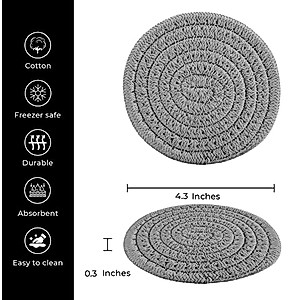 Avalon Cute Coaster Set of 6 Pcs, Super Absorbent Drink Coaster for Desk, Heat Resistant Coaster for Work Desk and Coffee Tabletop Protection Farmhouse Coaster for Home Decor (Light Grey, 4.3 Inches)