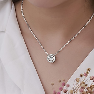 ELEGANZIA Cubic Zirconia Necklace for Women Silver, Round Cut Solitaire Necklace Adjustable 18" - 20" Polo Chain, Halo CZ Necklace Wedding Necklaces for Brides