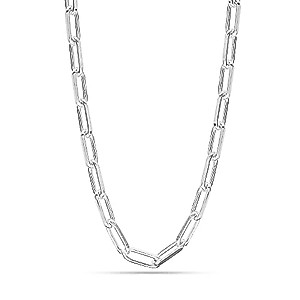 LeCalla 925 Sterling Silver Italian 4.5 MM Diamond-Cut PaperClip Link Chain Necklace for Women 24 Inches