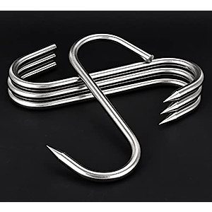 HONSHEN 8 Inch Meat Hook,8mm Heavy Duty S-Hooks Stainless Steel Meat Processing Butcher Hook (Meat Hooks 8inch8mm4p)