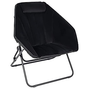 Stonehomy Oversized Folding Saucer Chairs for Adults, Soft Thick Velvet Round Moon Circle Chairs for Bedrooms Living Room, Black