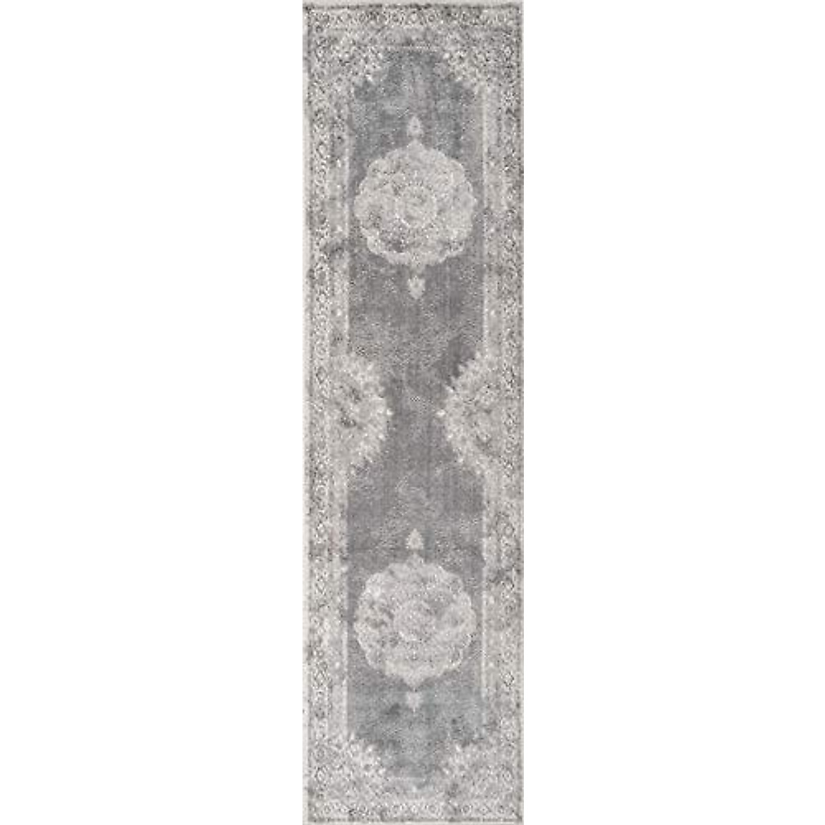 JONATHAN Y MDP403E-28 Rosalia Cottage Medallion Indoor Area-Rug Vintage Bohemian Easy-Cleaning Bedroom Kitchen Living Room Non Shedding, 2 ft x 8 ft, Gray/Dark Gray