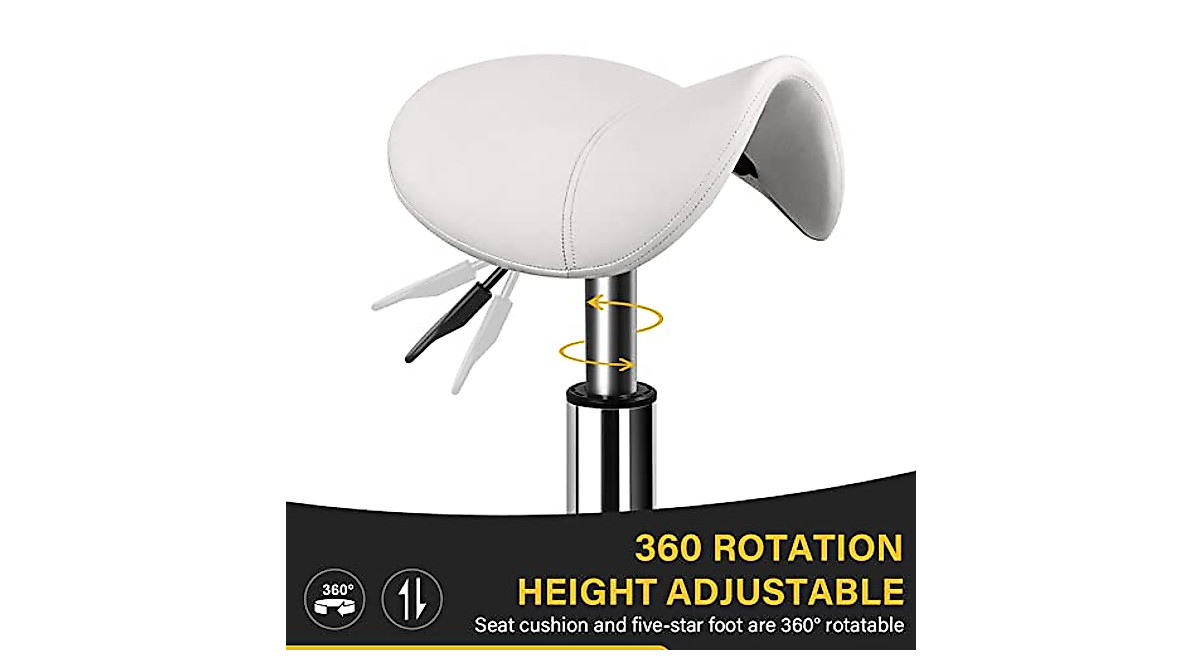 Heavy Duty Saddle Rolling Stool - Adjustable Swivel Chair