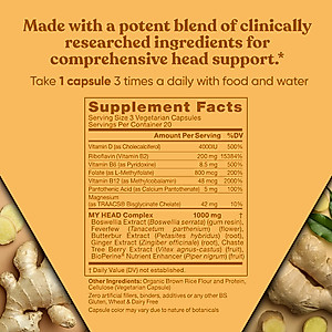 My Head! Headache Vitamins – Sensitivity, Tension, Comfort, Healthy Head Function for A Clear Mind – Fast acting Magnesium, Butterbur, Feverfew, Boswellia, Vitamin D, Ginger, & More – 60 Soft Capsules
