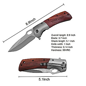 Qingxily Personalized Pocket Knife for Men Engraved, Custom Folding Pocket Knife, Customized Wood Handle Fishing Hunting Knives, Personalized Name Pocket Knife Gift for Dad, Boyfriend, Son, Kids