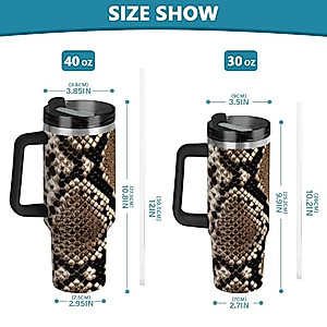 Yasala Car Tumbler with Handle Fancy Snakeskin Brown Travel Mug Coffee Cup Insulated Beverage Container Mega Cup for Hot Cold Drinking Thermos Water Bottle Cupholder Friendly 40 oz