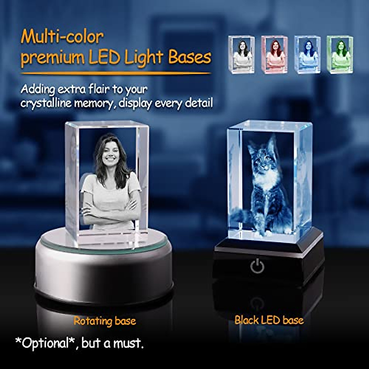 3Dpixdance 3D Crystal Photo Cube, Personalized Mothers day Gifts with Your Photo, Custom Picture Gifts for Birthday, Wedding, Anniversary, Memorial, Father’s Day. Laser Etched Picture Gift for pet lovers. Small