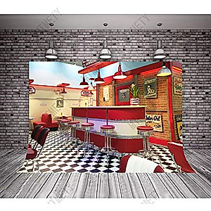 MTMETY 7x5ft Classic Dining Background Fast Food Soda Shop 50s Resumed Catering Meal Time Background Photography Banner Picture Child Birthday Shower Backdrop Decor BJHXME279
