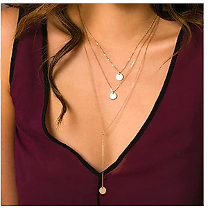 Fdesigner Fashion Layered Long Necklace Coin Pendant Necklace Chain Charm Necklace Jewelry for Women Over 15 years old