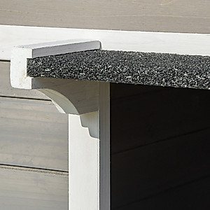 PawHut Wooden Cat House Outdoor with Door, Weatherproof 2-Floor Cat Shelter with Asphalt Roof, Balcony, Dark Gray