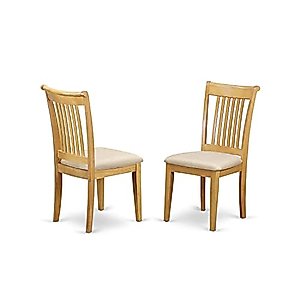 East West Furniture Portland Dining Linen Fabric Upholstered Solid Wood Chairs, Set of 2, Oak