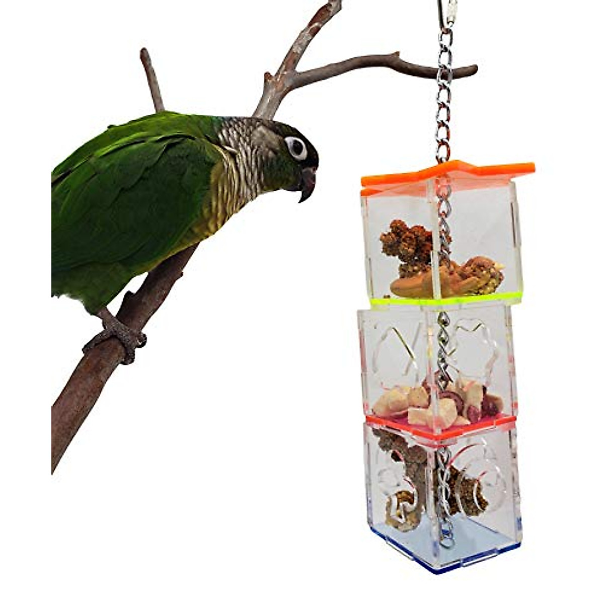 Tropical Chickens Parrot Bird Boredom Buster Forage Box Creative Hanging Treat Foraging Toy Conure Cockatiel for Small Bird Enrichment Transparent Acrylic Food Holder