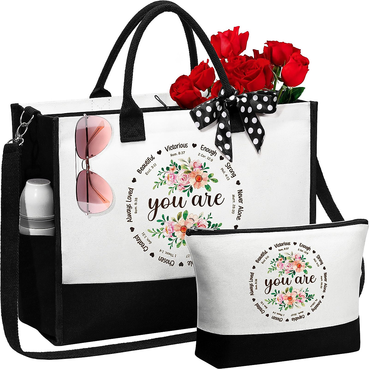 Christian Gifts for Women Faith, Inspirational Religious Gifts for Women, Catholic Spiritual Gifts Mothers Day Birthday Gifts for Women Mom Sister Best Friends Coworkers - Canvas Tote Bag & Makeup Bag