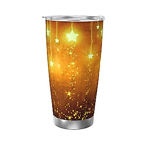 Evealyn Yellow And Brown Christmas Stars Printed 20 Oz Tumbler Insulated Tumbler Travel Mug Stainless Steel Cup Coffee Mug With Lids For Home Outdoor Office