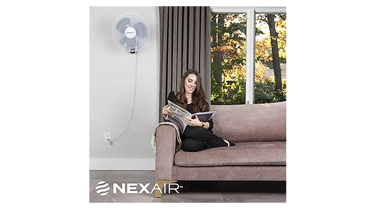 NEXAIR 16 Inch Wall Mount Oscillating Fan with Remote | Quiet & Adjustable