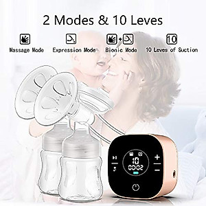 Electric Double Breast Pump, Breastfeeding Pump with 2 Modes & 10 Levels,Ultra-Quiet Rechargeable Milk Pump for Travel&Home