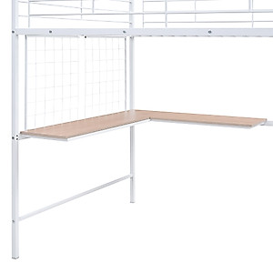 DNYN Stairway Full Size Loft Bed with Desk(L Shaped) & Storage Shelves & Wardrobe Design for Kids/Teen/Adults,Sturdy Metal Bedframe w/Safety Guardrails,Super Save Space & No Box Spring Needed, White