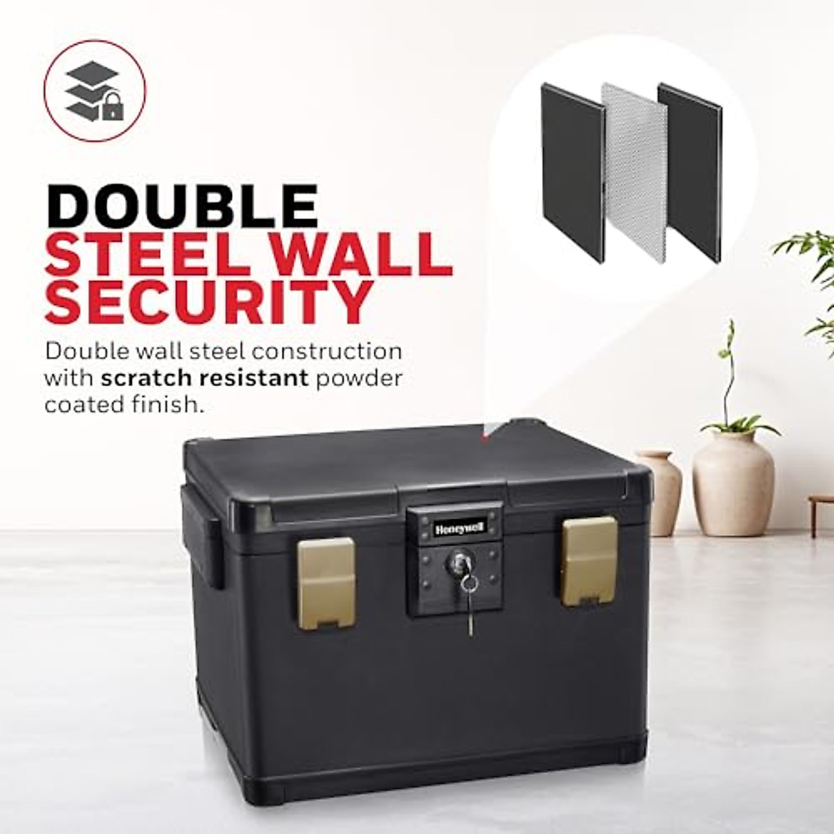 Honeywell Safes & Door Locks - Large Safe Box Chest for Home - Waterproof & Fireproof Safe with Wheels - Fits Letter, Legal & A4 Files - Strong ABS Plastic Document Safety File Box - 1.06 Cu - 1112W