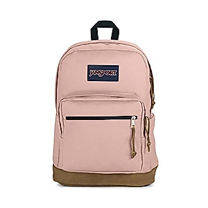 JanSport Right Pack Backpack - Travel, Work, or Laptop Bookbag with Suede Leather Bottom with Water Bottle Pocket, Misty Rose