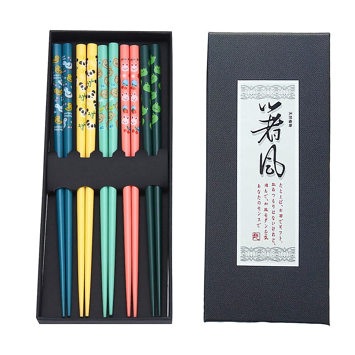 MEKBOK Handmade Japanese Chopsticks Reusable Natural Wooden Chopstick with Box, 5 Pairs Gift Set