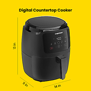 Chefman Digital Air Fryer, Large 5 Qt Family Size, One Touch Digital Control Presets, French Fries, Chicken, Meat, Fish, Nonstick Dishwasher-Safe Parts, Automatic Shutoff, Black
