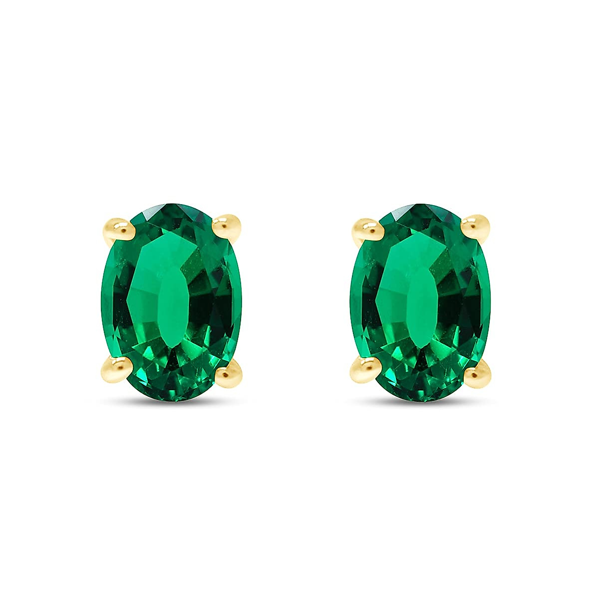 Simulated Green Emerald Oval Shape Stud Earrings In 14K Yellow Gold Over Sterling Silver (2.5 Ct)