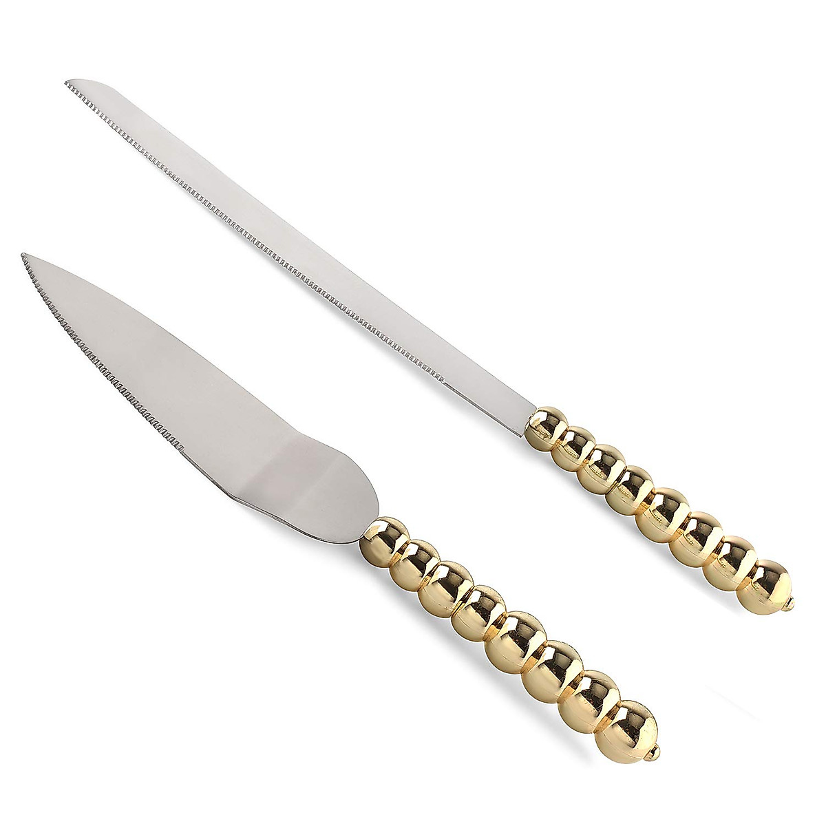 Homi Styles wedding cake knife and server set | Elegant Gold Color With Beaded Handles & Premium 420 Stainless Steel Blades | Cake & Pie Serving Set For Wedding Cake, Birthdays, Anniversaries, Parties