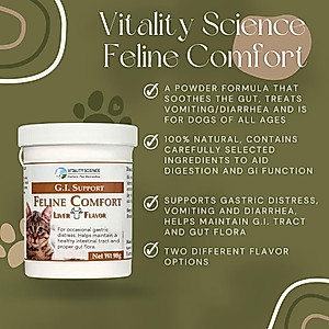 Vitality Science Feline Comfort for Cats | Maintains a Healthy Intestinal Tract and Proper Gut Flora | Restores Gastric Stability | for Vomiting and Diarrhea | 100% Additive Free (Seafood, 98g)