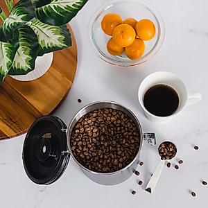 Extra Large 38oz Beans / 35oz Grounds Coffee Canister - Coffee Storage Container Tea Flour, Airtight Stainless Steel with Date Dial Release Valve Spoon