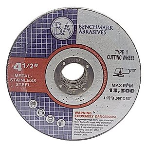 Benchmark Abrasives 4-1/2" Quality Thin Cut Off Wheel Metal & Stainless Steel 0.040" Thick 7/8" Arbor, Aluminum Oxide Cutting Wheel, Grinding Wheel - 25 Pack