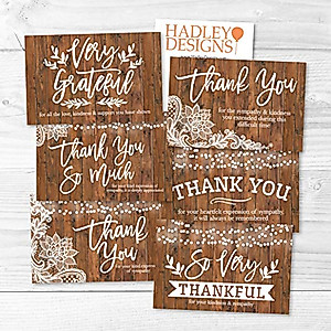 24 Rustic Sympathy Thank You Cards With Envelopes, Bereavement Funeral Thank You Note, Condolence Gratitude Supplies, Faux Wood Personalized Bulk Religious Military Memorial With Message Stationery