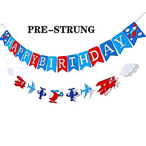 C L cooper life Airplane Party Decoraton Favor Supplies,Silver Glitter Airplane Birthday Banner,30Ct Airplanes Hanging Swirl for Airplane Aviator Themed Party Up and Away Felt Birthday Party